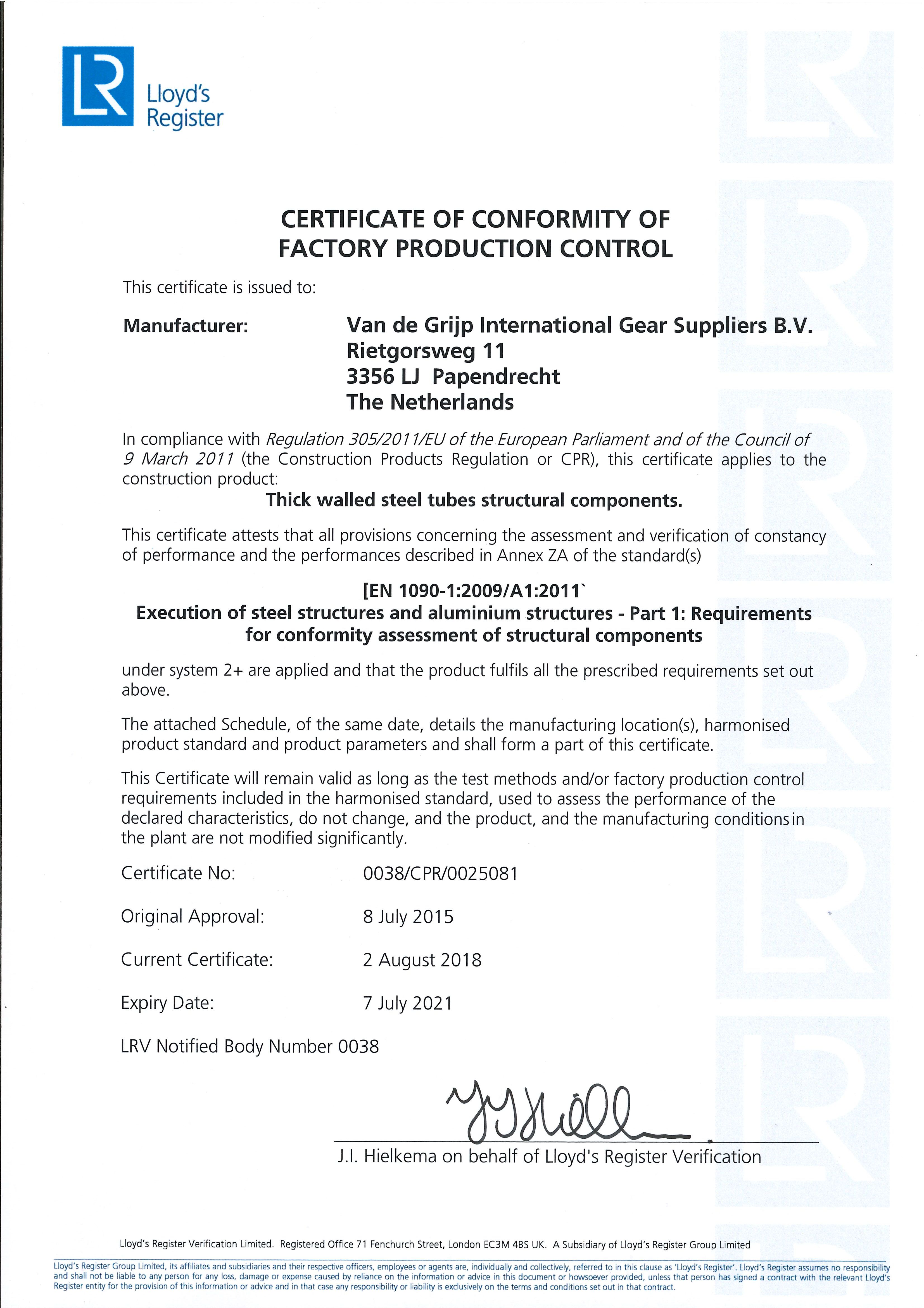 Certificaat | VandeGrijp